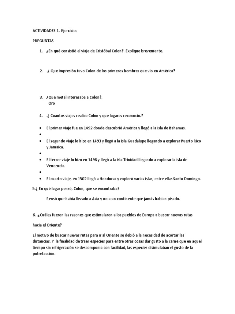 Actividades sobre el viaje de Colón y la conquista de Chile | PDF ...