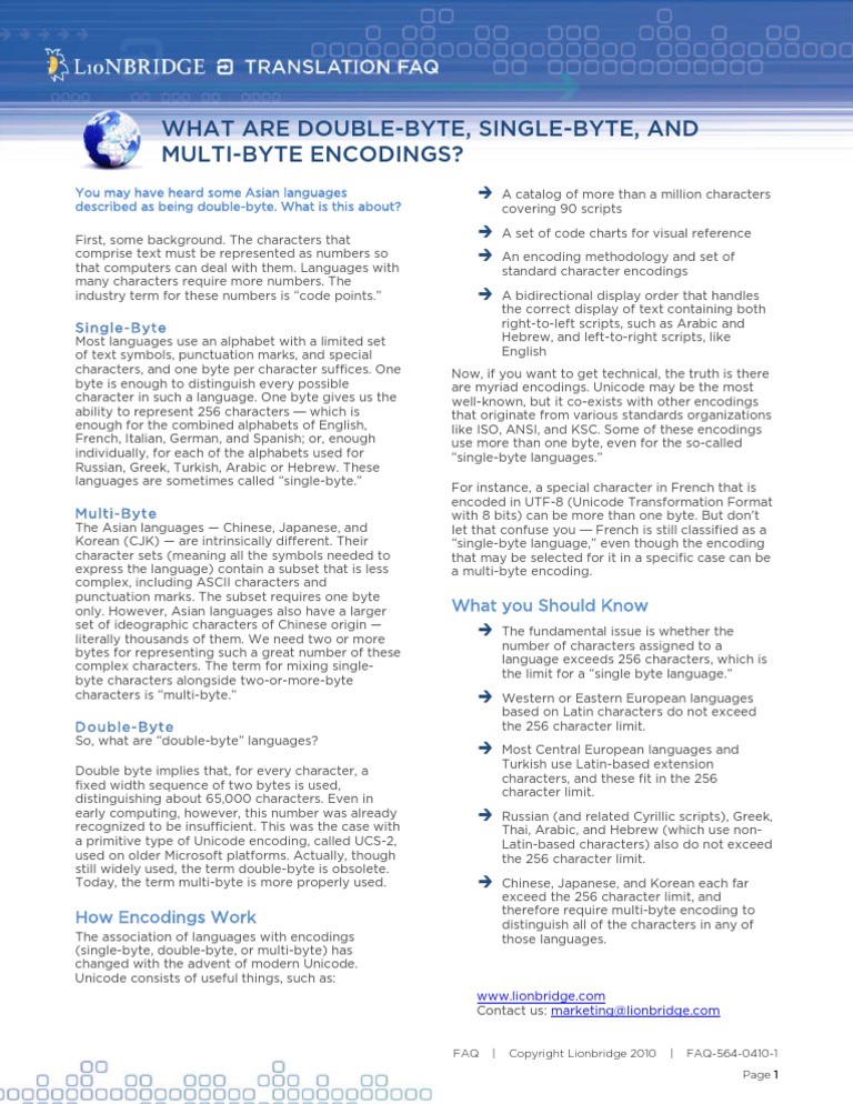 What Are Double Byte Single Byte And Multi Byte Encodings Pdf Character Encoding Encodings
