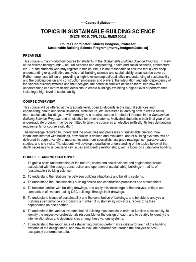 Topics in Sustainable-Building Science: - Course Syllabus | Download ...
