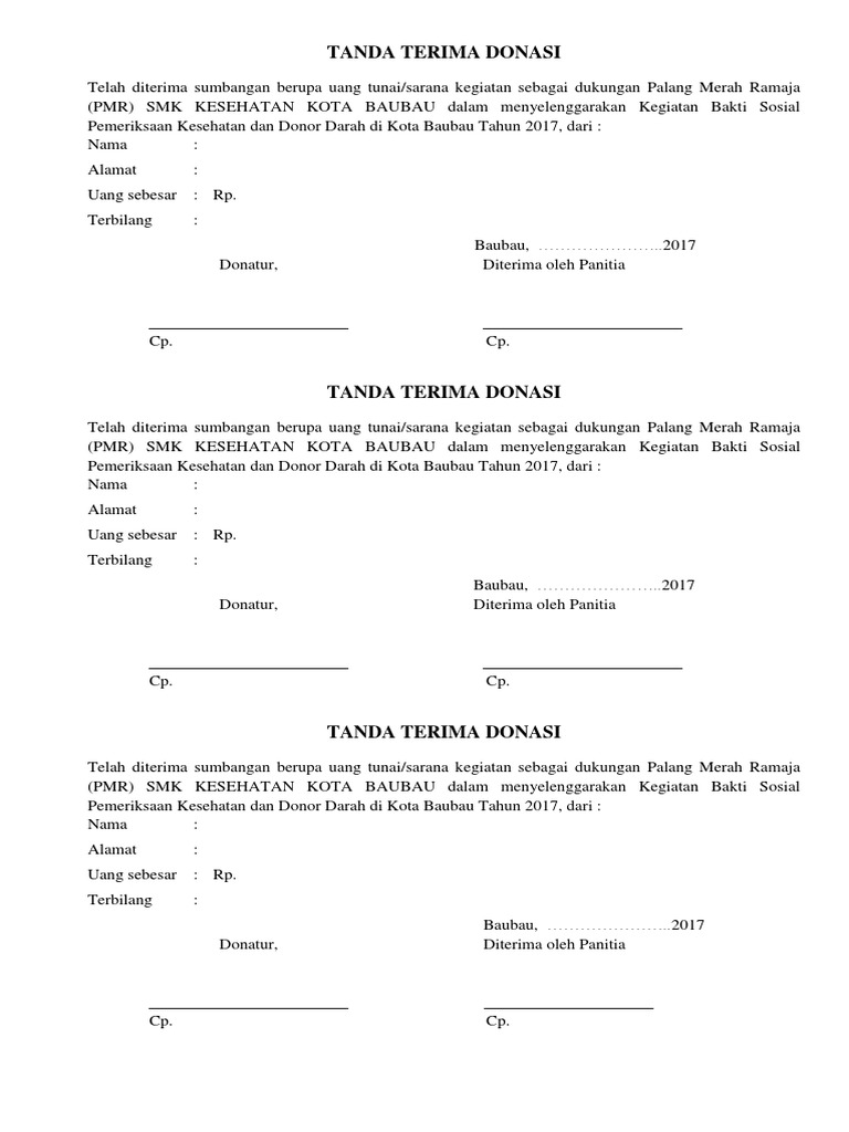 Tanda Terima Donasi PMR Baubau | PDF