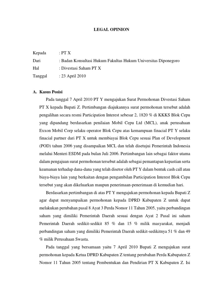 Contoh Legal Opinion