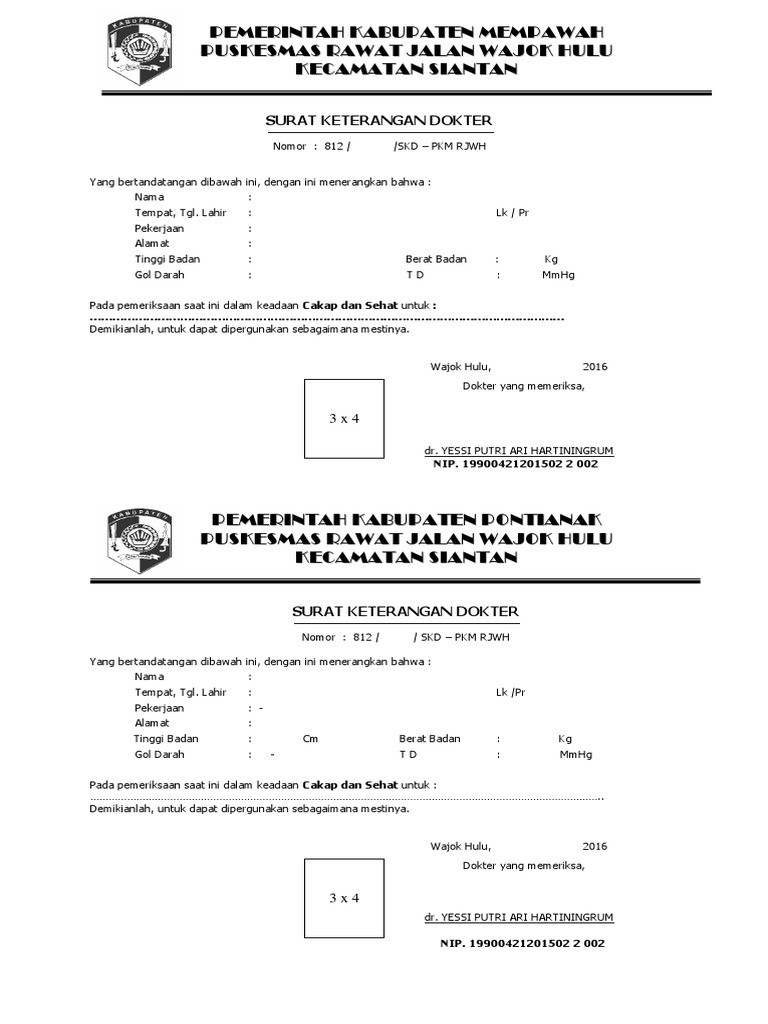 Surat Keterangan Dokter (SKD) 2014 | PDF