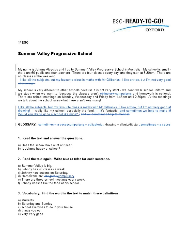 Reading 1 ESO November | PDF