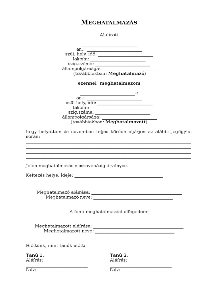 Meghatalmazás Minta Okmányiroda / Meghatalmazás Okmányirodai ...