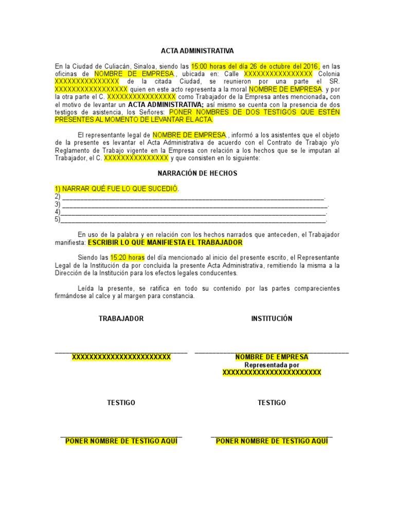 Acta Administrativa Formato | PDF