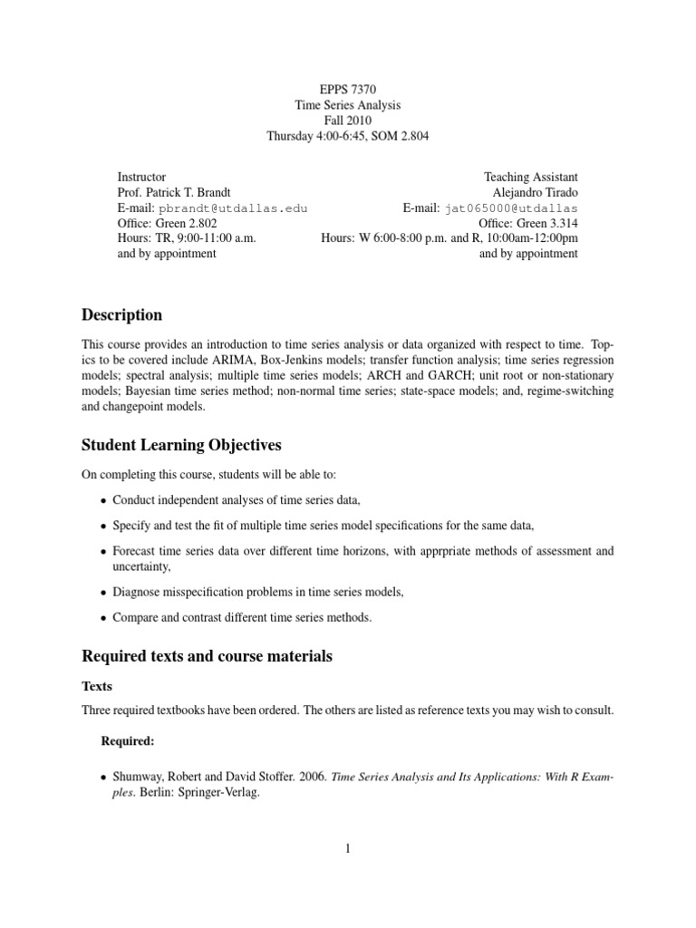 UT Dallas Syllabus For Taught by Patrick Brandt (pxb054000) | PDF | Time Series | R (Programming ...