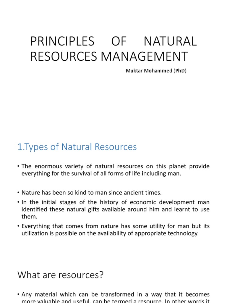 Principles of Natural Resources Management | Resource | Ecosystem
