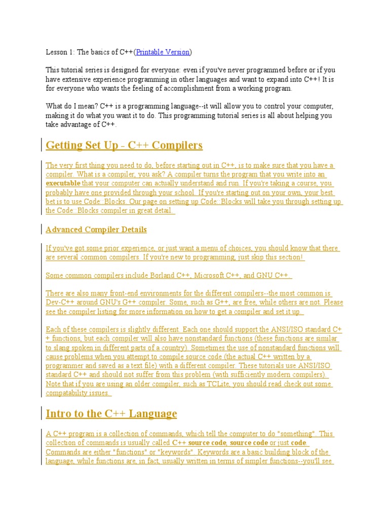 Getting Set Up - C++ Compilers: Advanced Compiler Details | PDF ...