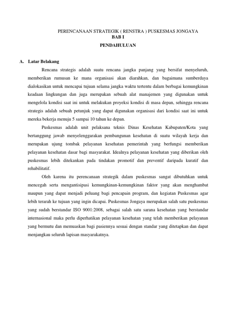 Contoh Renstra PKM Jongaya | PDF