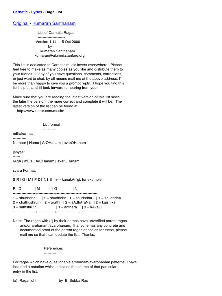 Carnatic Raga List | PDF | Classical And Art Music Traditions ...