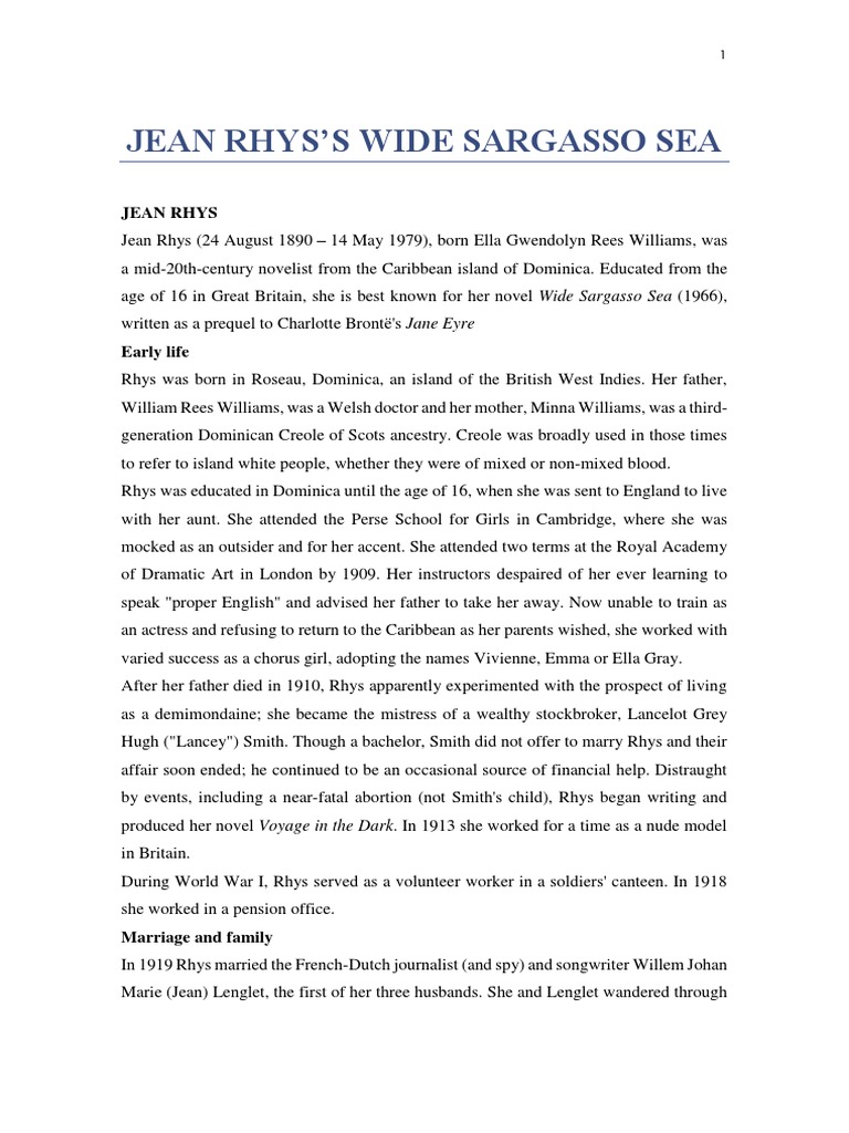 Jean Rhys's Wide Sargasso Sea | PDF | Postcolonialism