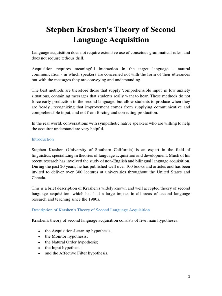 Stephen Krashen's Theory of Second Language Acquisition | Language ...