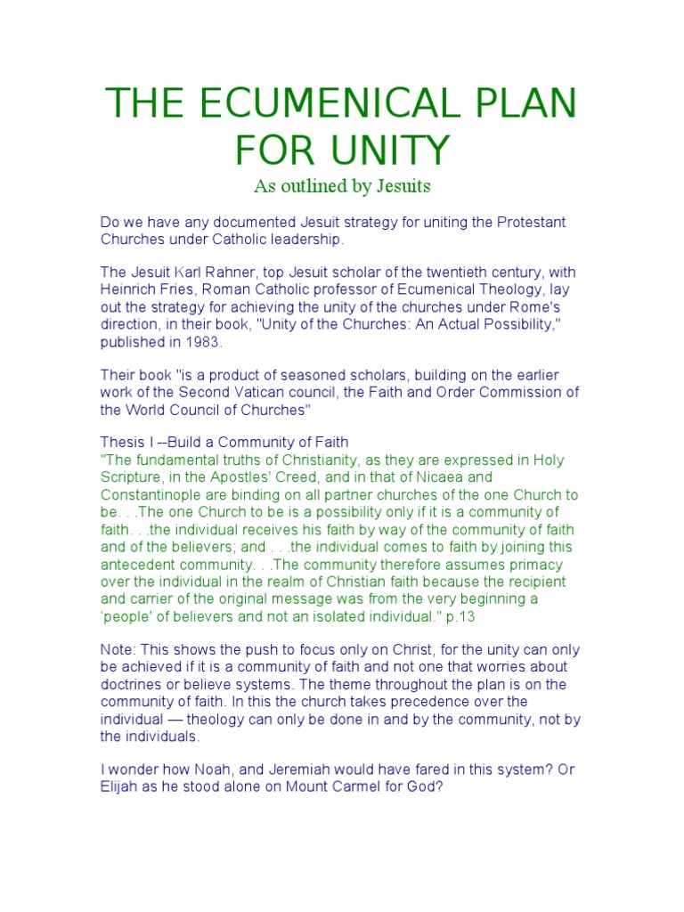 The Ecumenical Plan | PDF | Christian Church | Ecumenism