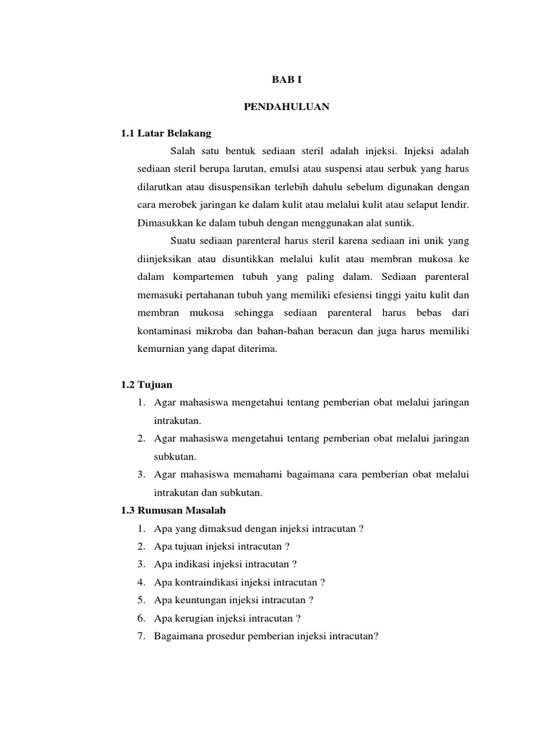 Injeksi Intrakutan: Prosedur dan Indikasi | PDF