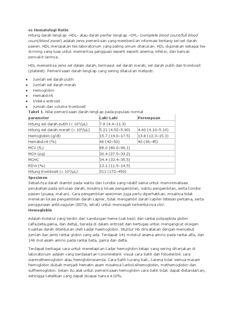 Panduan Lengkap Tes Hematologi | PDF