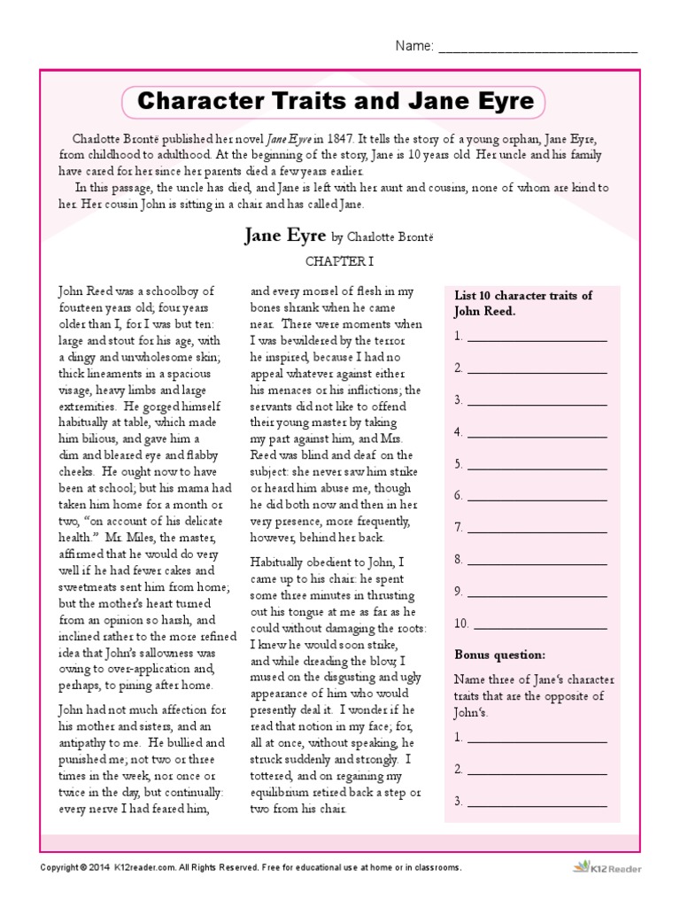 Character Traits and Jane Eyre | PDF | Jane Eyre | Charlotte Brontë