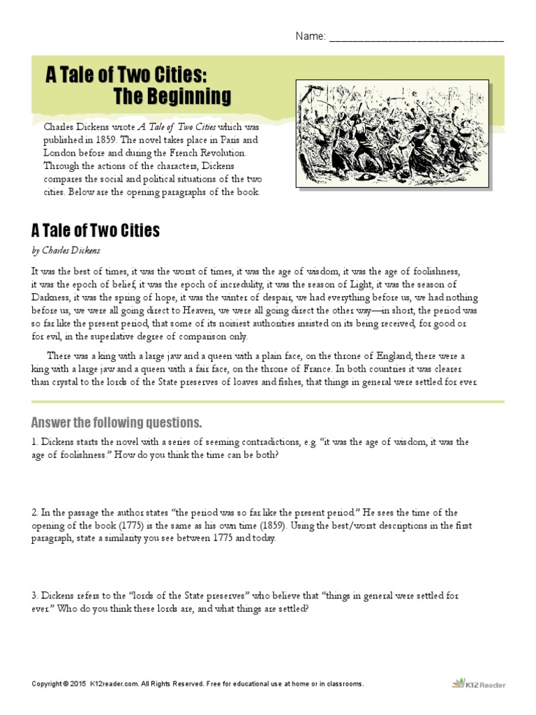 A Tale of Two Cities the Beginning | A Tale Of Two Cities | Fiction ...