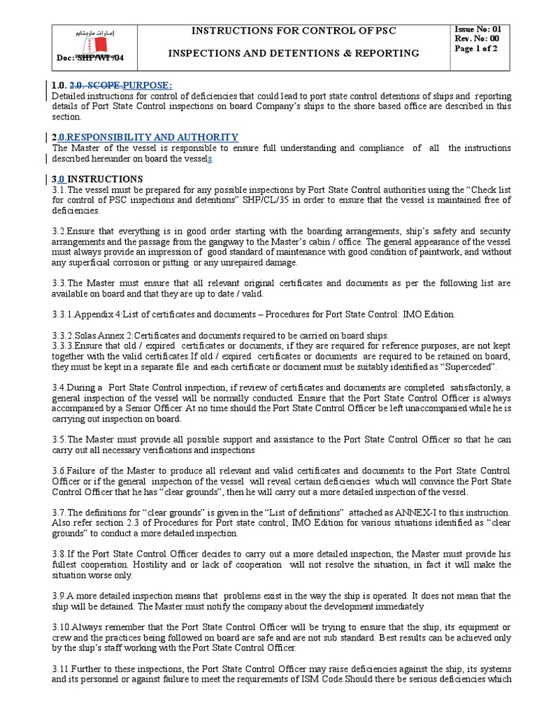 SHP-WI-04 - Control of PSC Inspection | PDF | Transport | Business