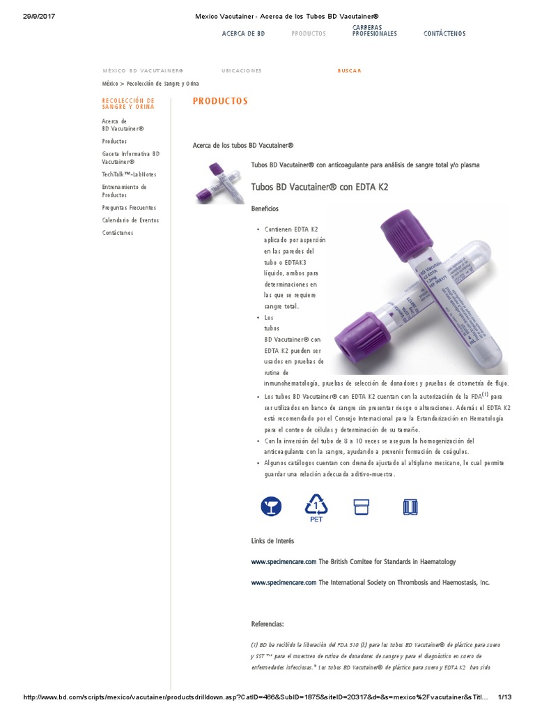 Mexico Vacutainer - Acerca de Los Tubos BD Vacutainer® | PDF | Sangre ...