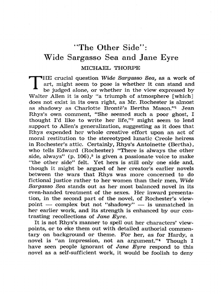 The Other Side-Wide Sargasso Sea and Jane Eyre PDF | Download Free PDF ...