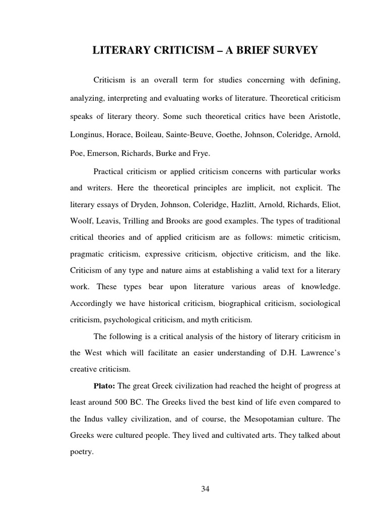 Literary Criticism-A Brief Survey PDF | PDF | Aristotle | John Dryden