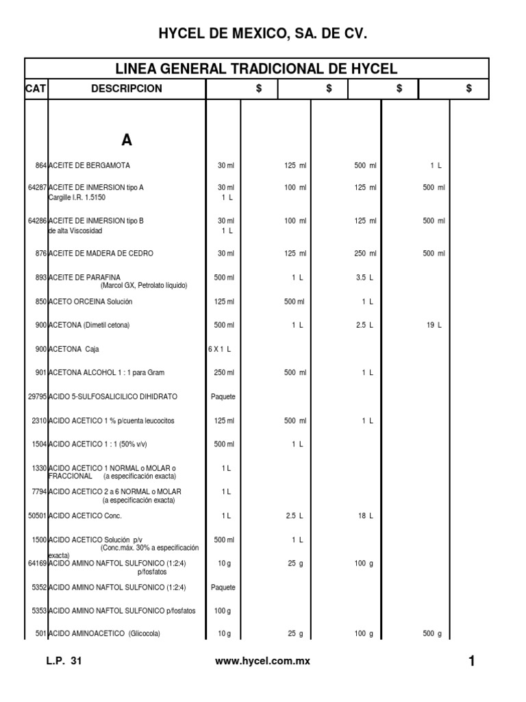 HYCEL Catalogo de Productos | PDF | Solución tampón | Sustancias químicas