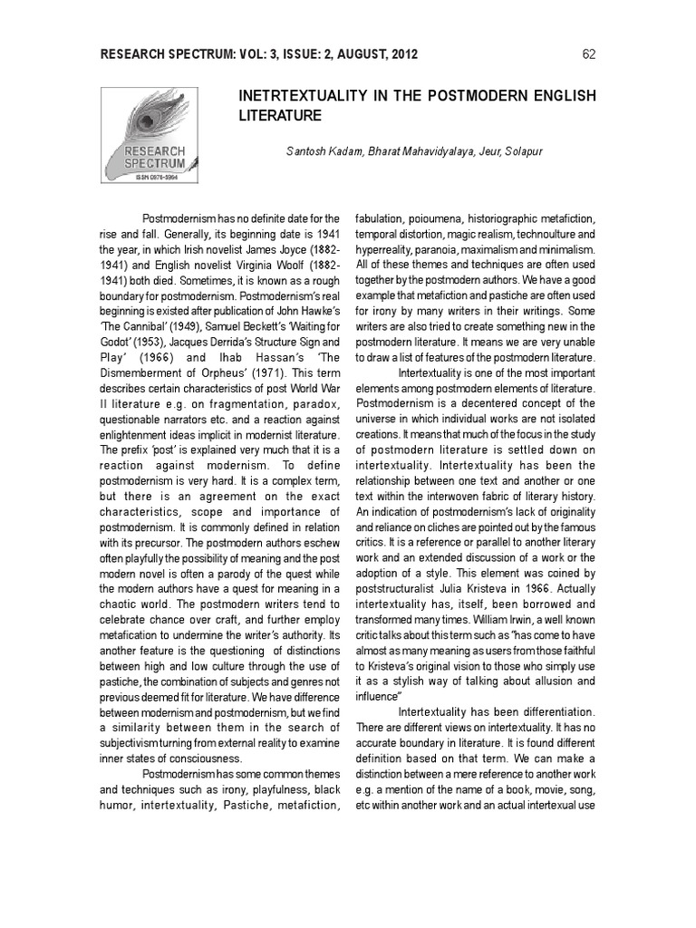 Intertextuality in the Postmodern English Literature | Intertextuality ...