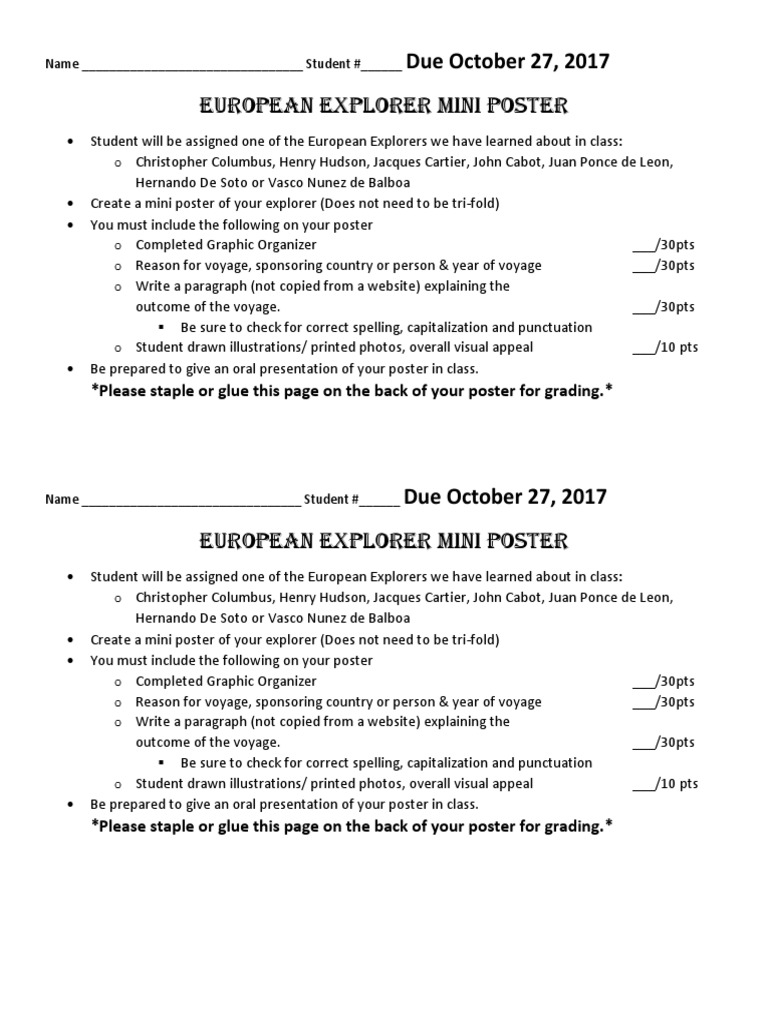 5th Grade European Explorer Poster Project | PDF | Foreign Language ...