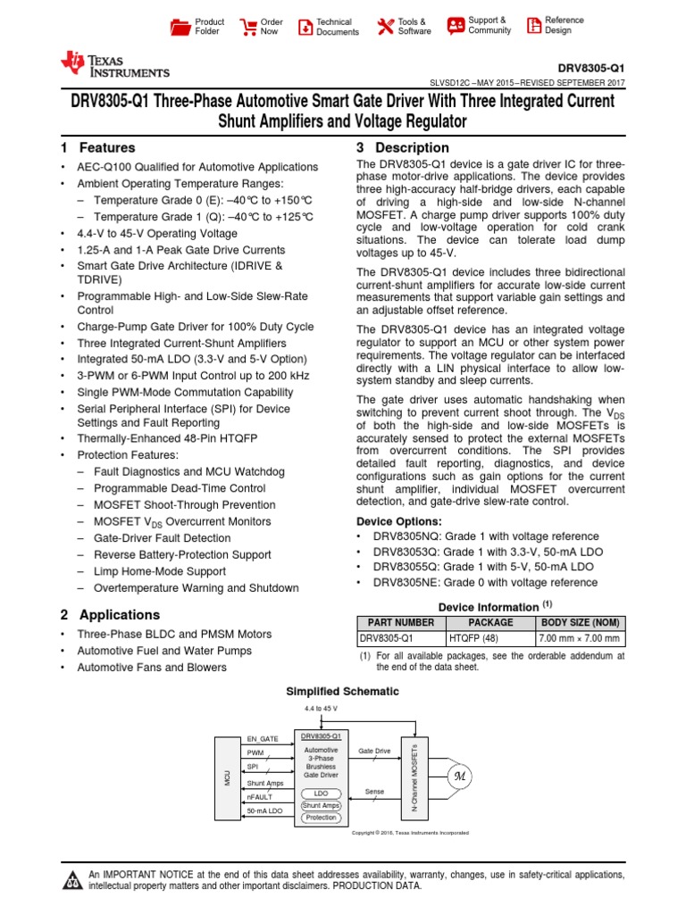DRV8305-Q1 Three-Phase Automotive Smart Gate Driver | PDF | Field Effect Transistor | Amplifier