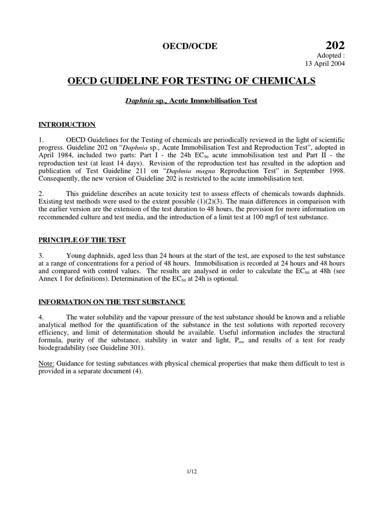 OECD 202 Daphnia Immobilisation Test | PDF | Toxicity | Water
