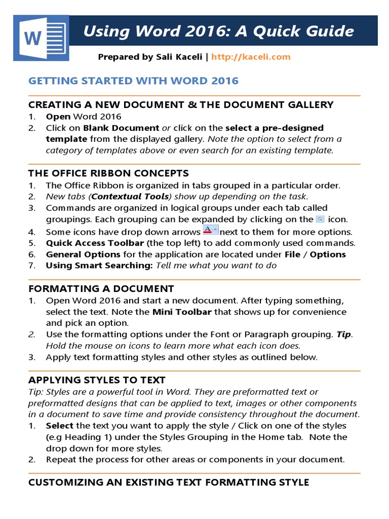 Using Microsoft Word 2016 A Quick Guide by Sali Kaceli | PDF ...