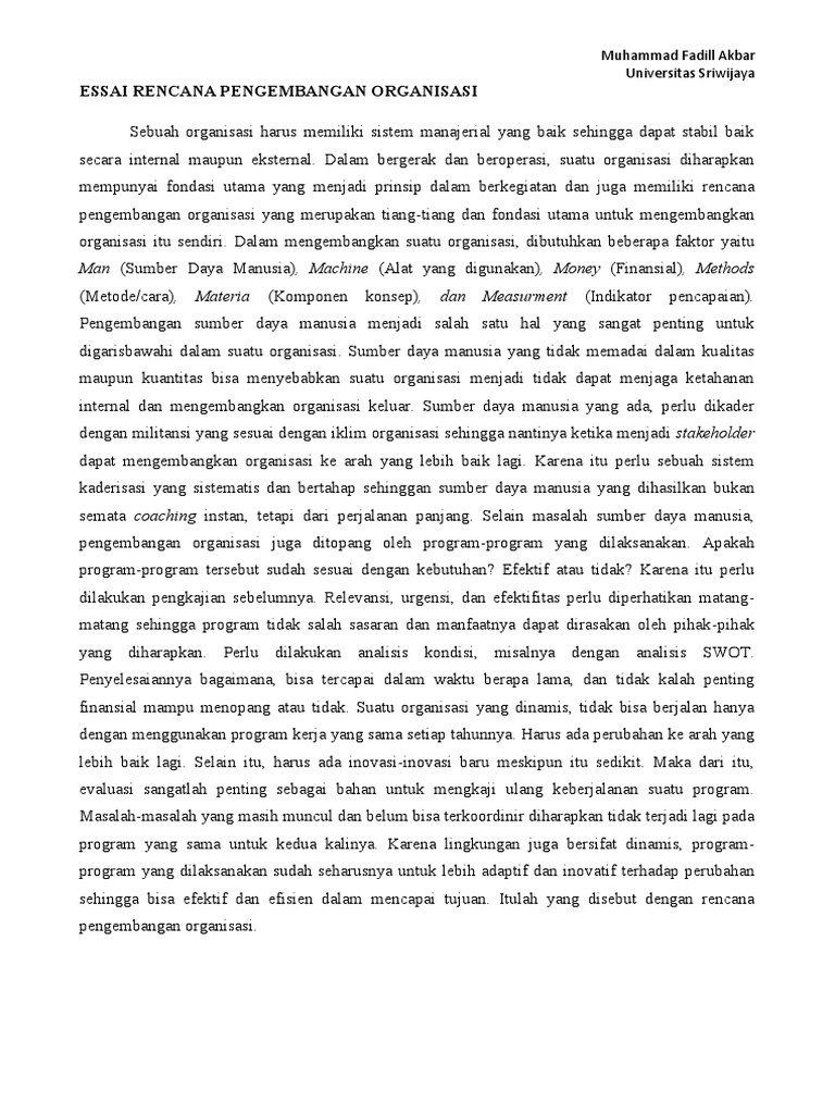 Essai Rencana Pengembangan Organisasi | PDF