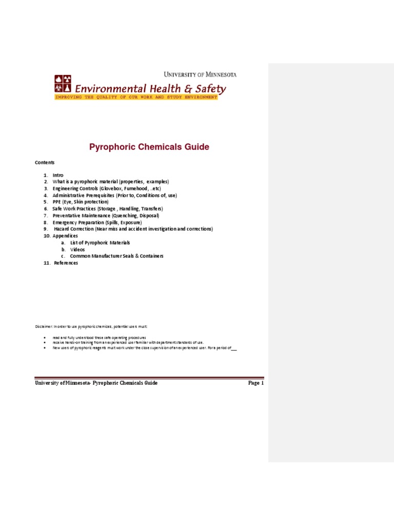 Pyrophoric Chemicals Guide | PDF | Syringe | Potassium