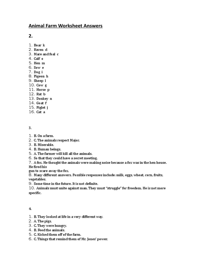 Animal Farm Worksheet Answers | PDF | Livestock | Domesticated Animals