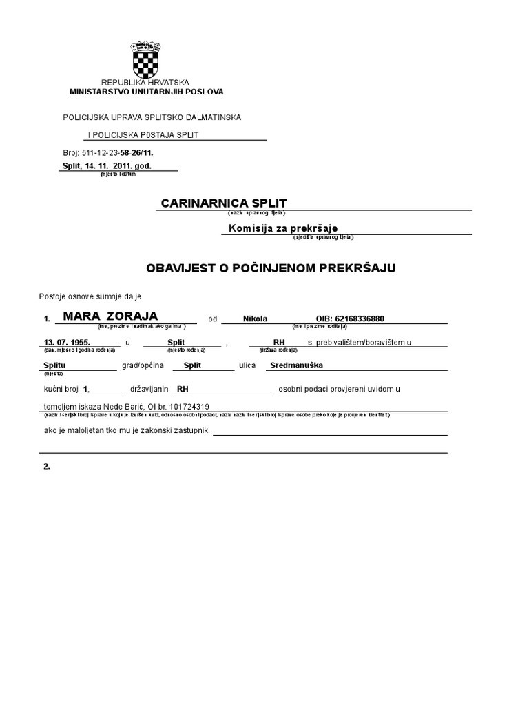 A Obavijest o Počinjenom Prekršaju 06.06.2014 | PDF