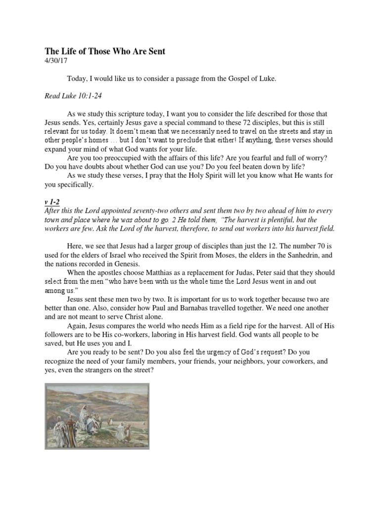 Life Of Those Who Are Sent Luke 10 1 24 Sermon PDF The Gospel