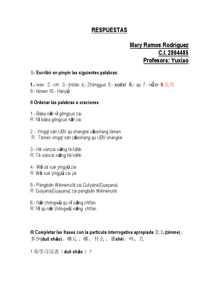 Tarea Chino Mandarin | PDF