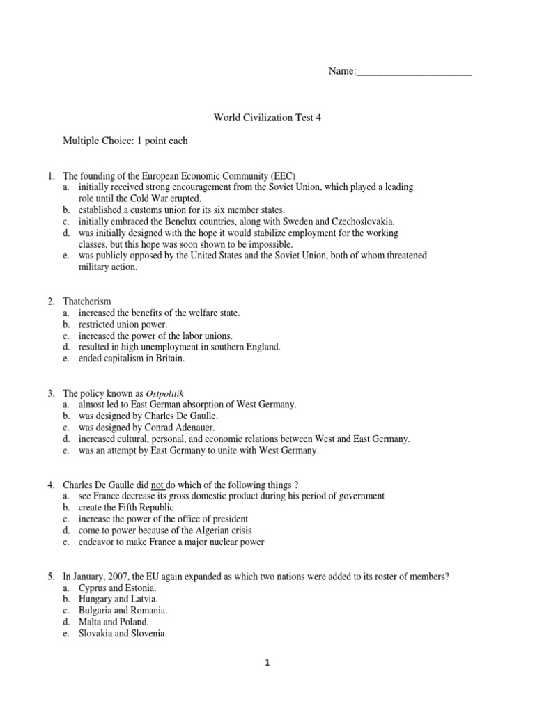 World Civilization Test 4 | PDF | Israel | World Politics