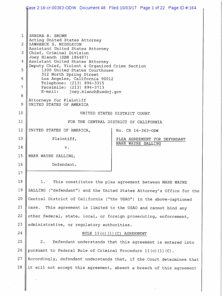 Mark Salling Plea Agreement | PDF