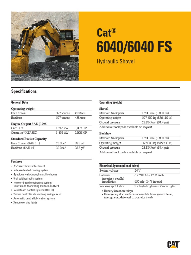 Cat 6040/6040 FS Hydraulic Shovel Specs | PDF | Engines | Diesel Engine