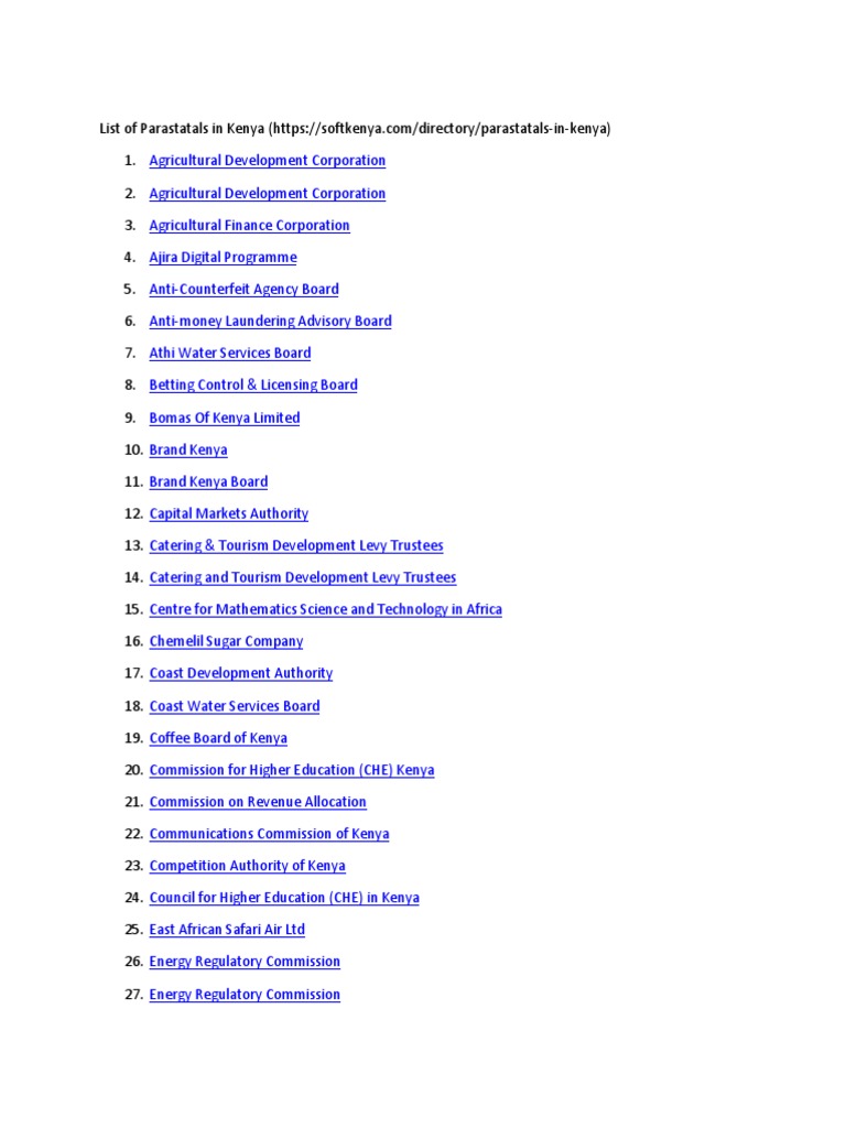 Parastatals in Kenya | PDF | Kenya | State Owned Enterprise