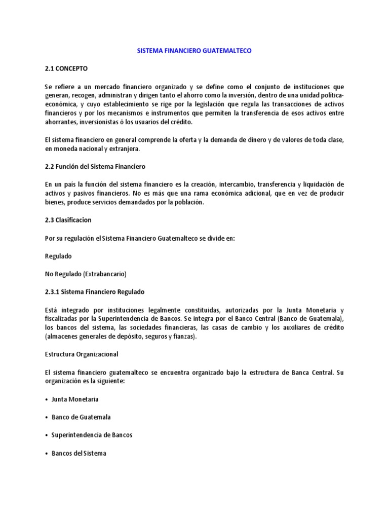 Sistema Financiero Guatemalteco | PDF | Bancos | Seguro