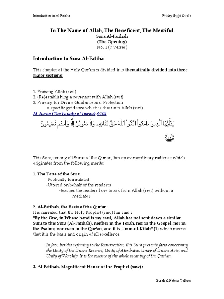 Introduction To Al Fateha | PDF | Surah | Religious Texts