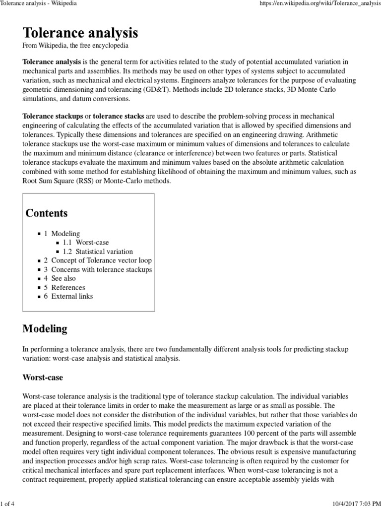 Tolerance analysis - Wikipedia.pdf | Engineering | Applied Mathematics