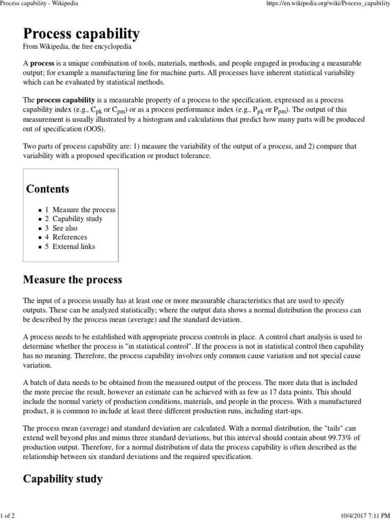 Process Capability - Wikipedia | PDF | Production And Manufacturing ...