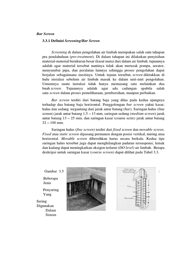 Inventarisasi Bar Screen, Comminutor Dan Solid Separation Chamber | PDF