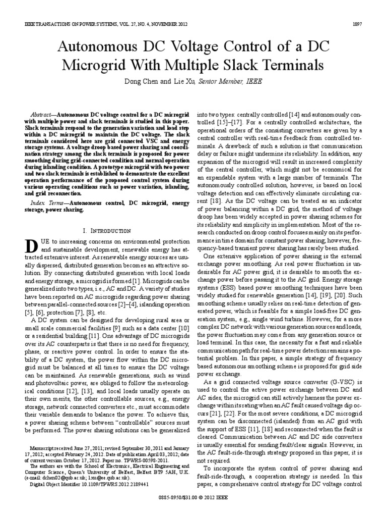 Autonomous DC Voltage Control of A DC Microgrid With Multiple Slack Terminals PDF | PDF ...