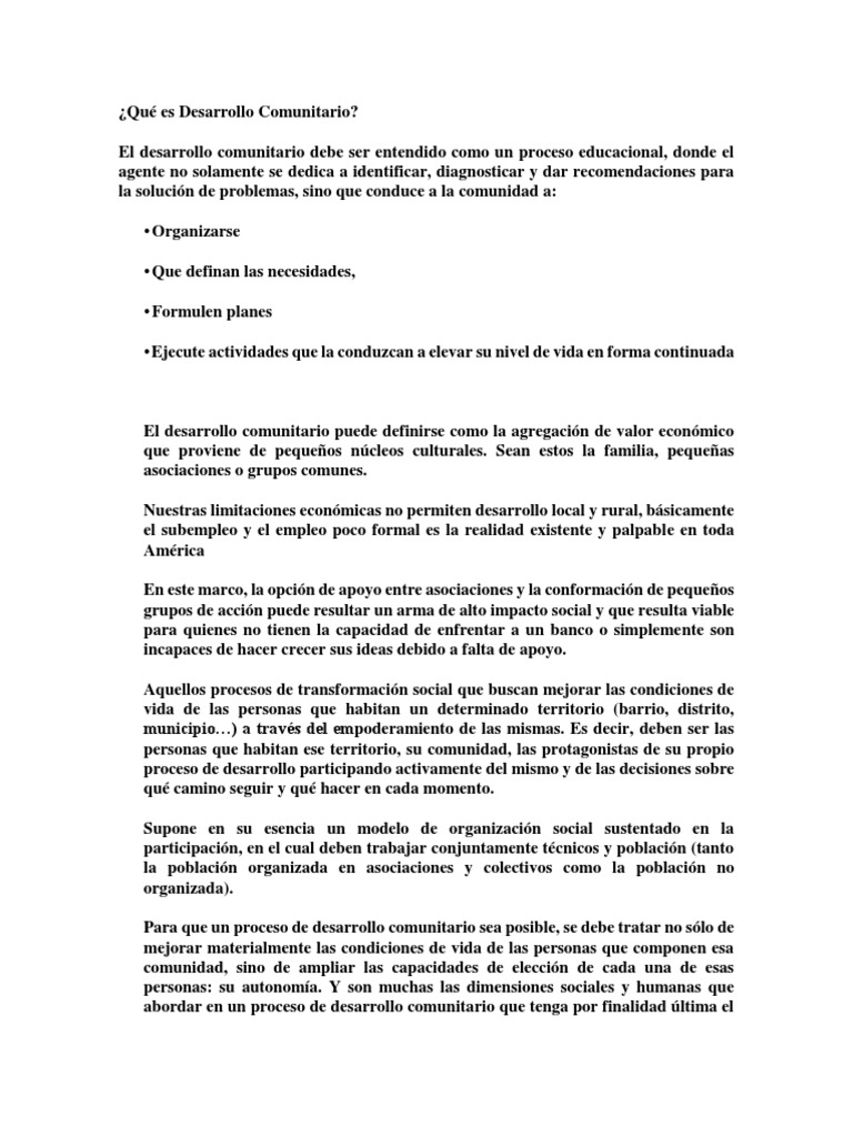 Qué Es Desarrollo Comunitario Ficha 1 | PDF | Comunidad | Sustentabilidad