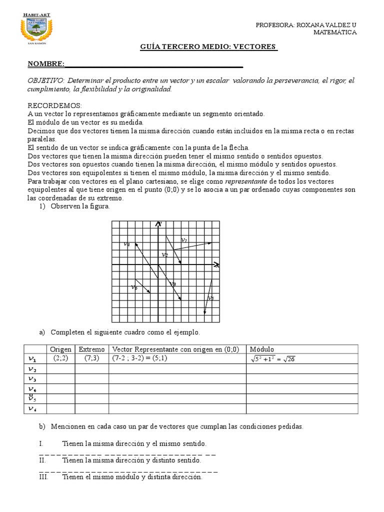 Guia Vectores Tercero Medio | PDF | Vector Euclidiano | Álgebra abstracta