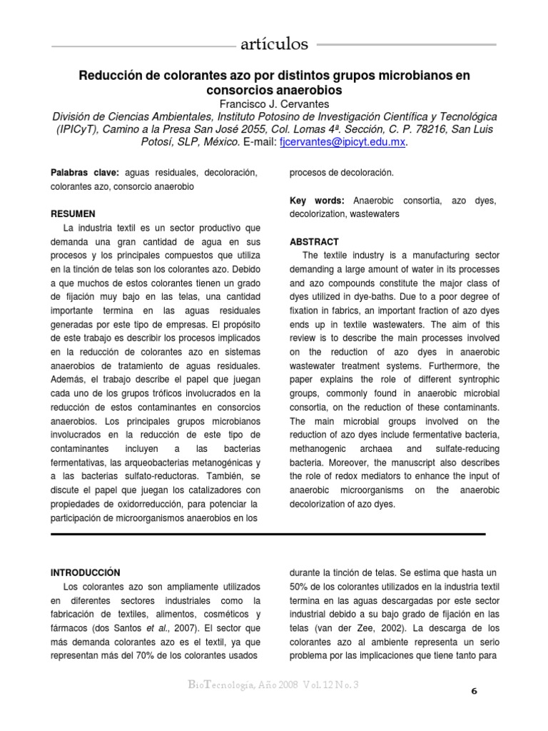 Reduccion Colorantes Azo | PDF | Digestión anaeróbica | Química